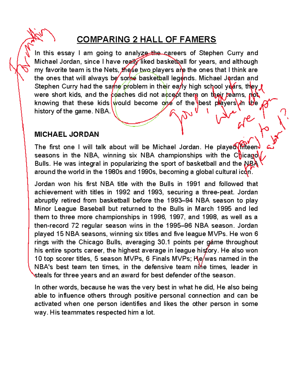 Comparing 2 HALL OF Famers 1 - COMPARING 2 HALL OF FAMERS In this essay ...