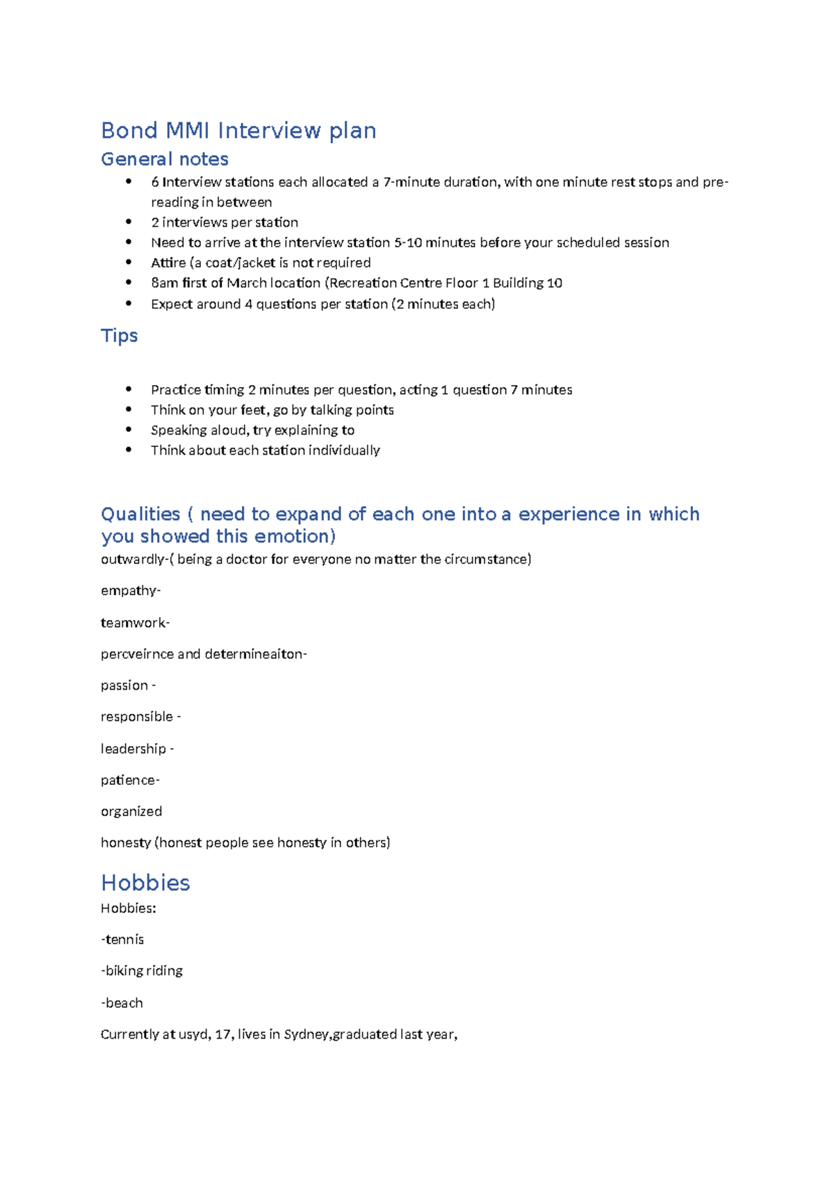Bond MMI Interview plan - Bond MMI Interview plan General notes 6 ...