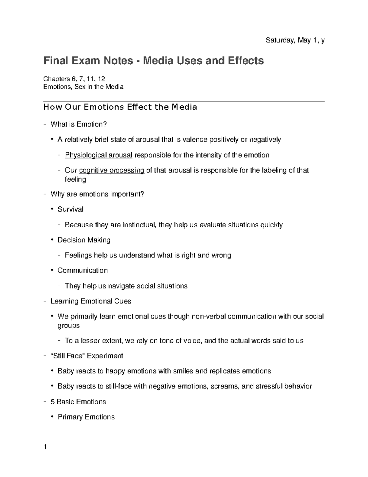 Final Exam Notes - Prof Kajsa Dalrymple - Wednesday, May 1, y Final ...