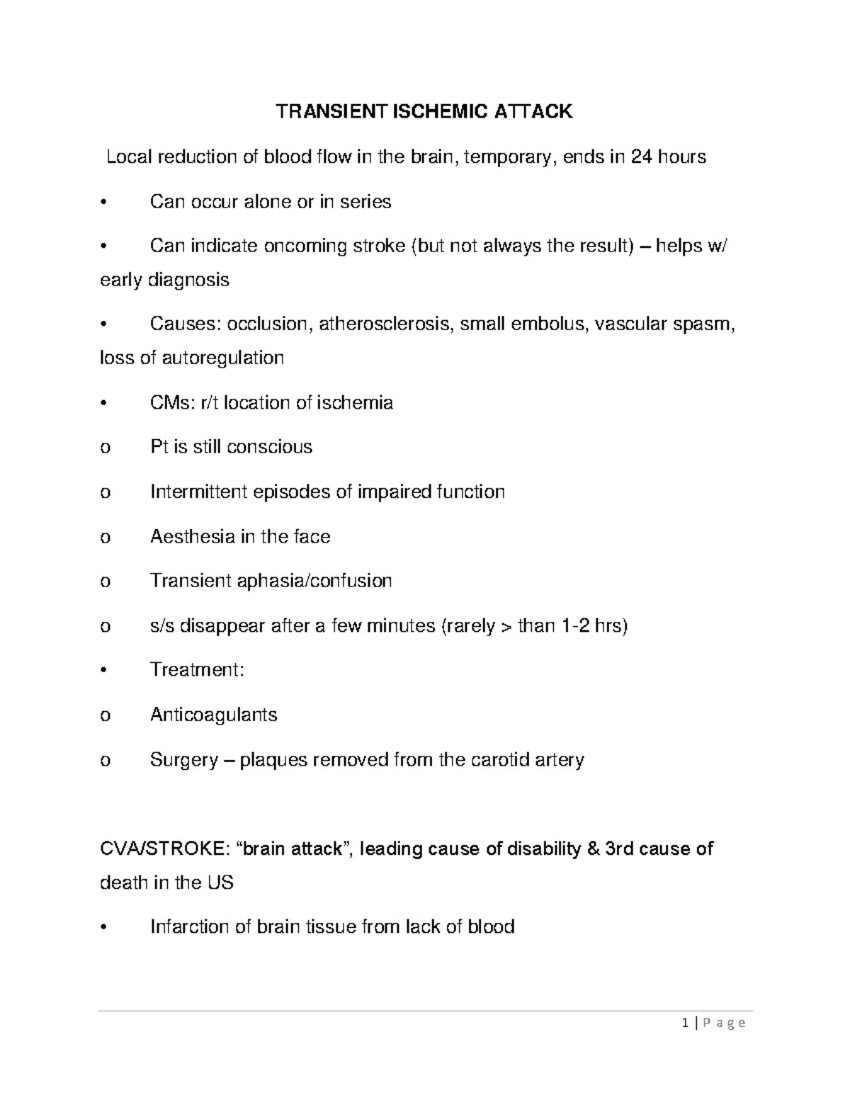 Transient Ischemic Attack - TRANSIENT ISCHEMIC ATTACK Local reduction ...