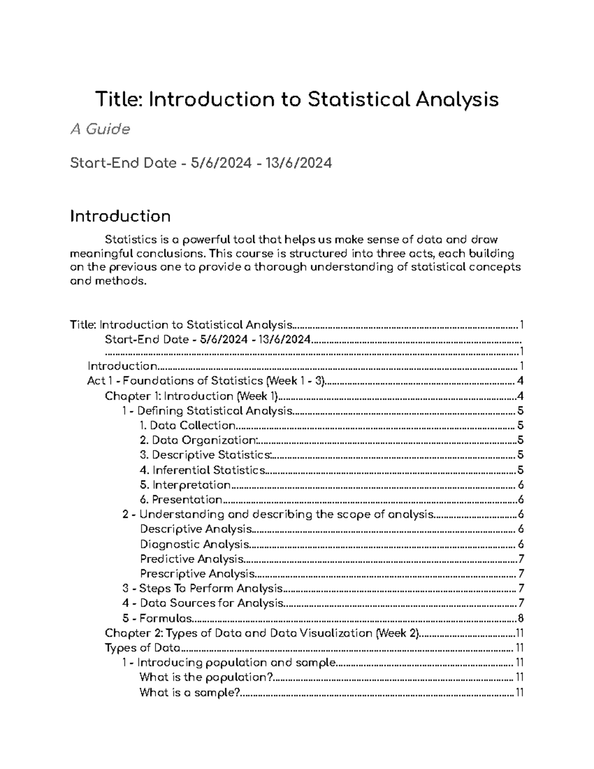 Introduction To Statistical Analysis Handbook - Title: Introduction to ...