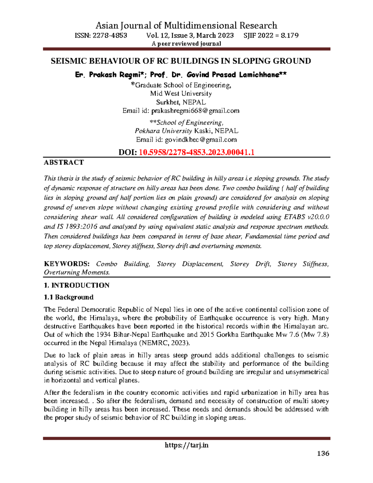 3.13, Er. Prakash Regmi - ISSN: 2278-4853 Vol. 12, Issue 3, March 2023 ...