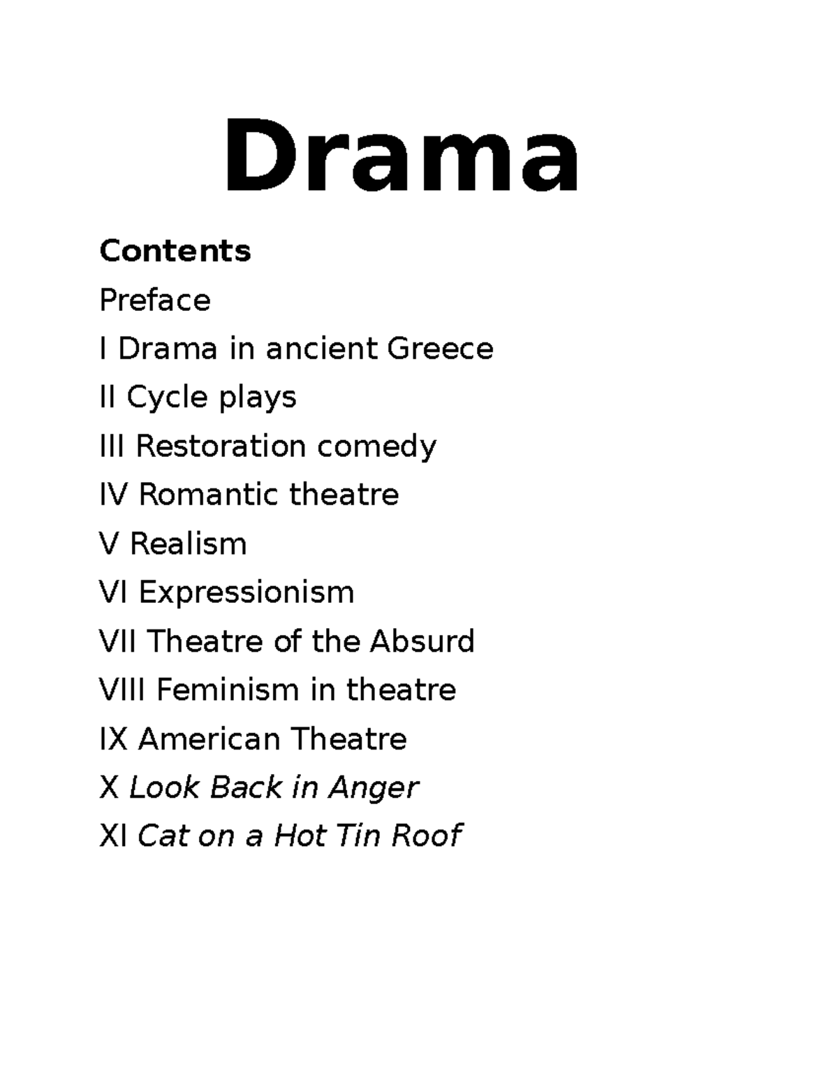 History of Drama - Drama Contents Preface I Drama in ancient Greece II ...