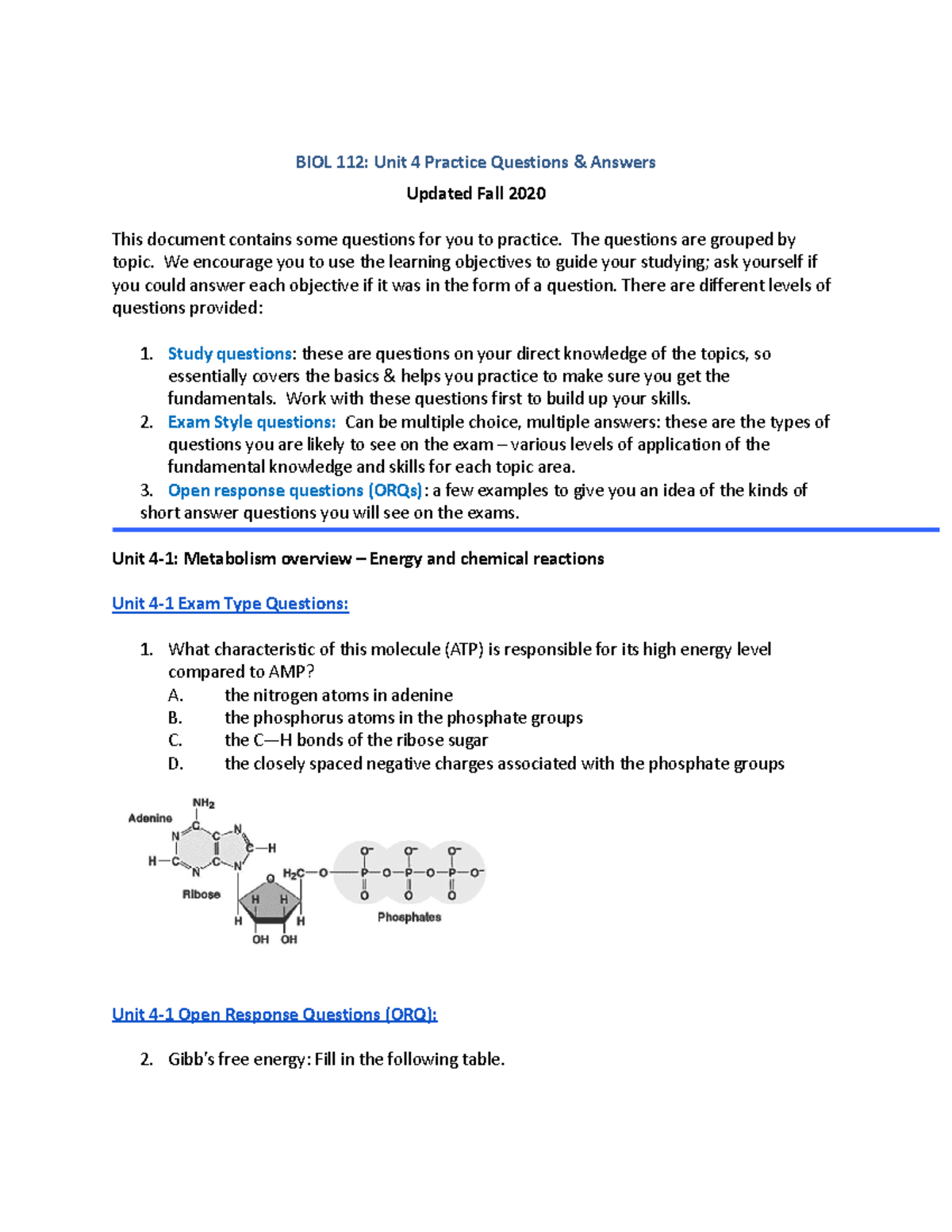 BIOL 112 Unit 4 Practice Questions ONLY - BIOL 112: Unit 4 Practice Questions & Answers Updated ...