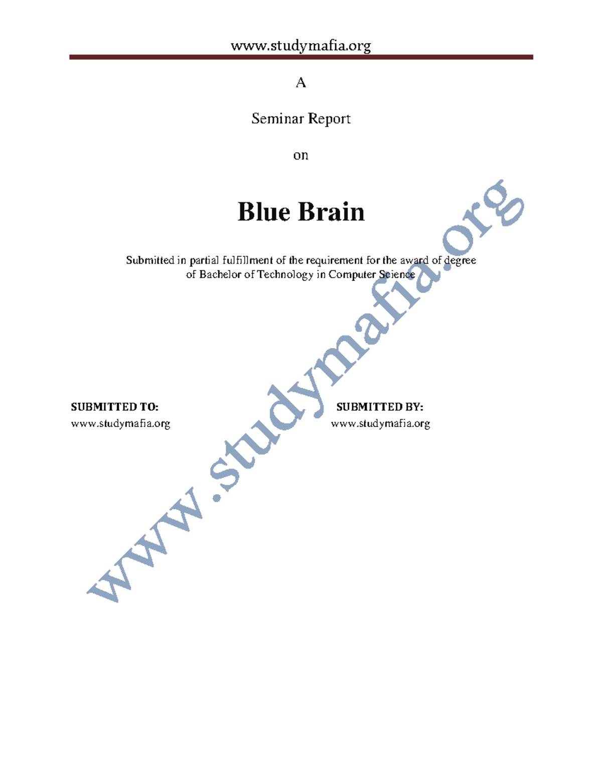 CSE Blue Brain report - A Seminar Report on Blue Brain Submitted in ...