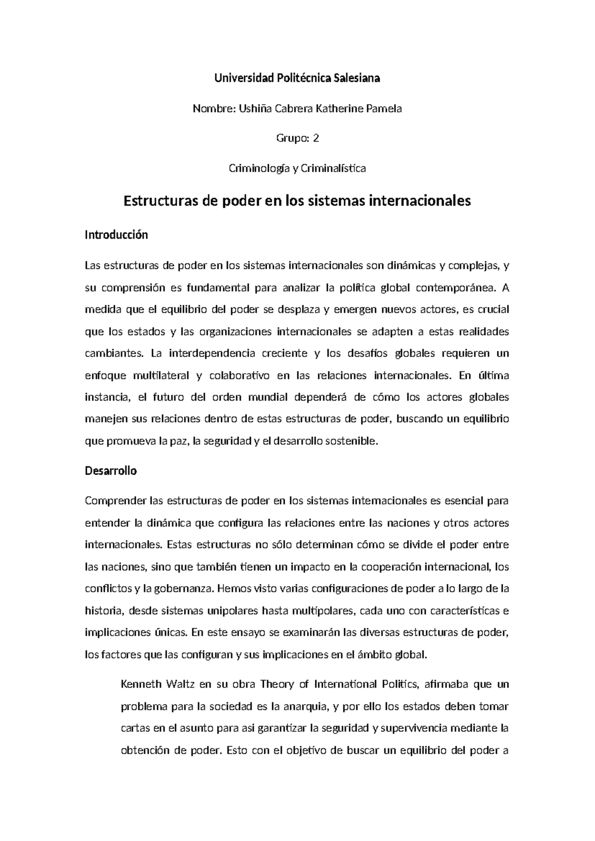 Estructuras de poder en los sistemas internacionales - A medida que el ...
