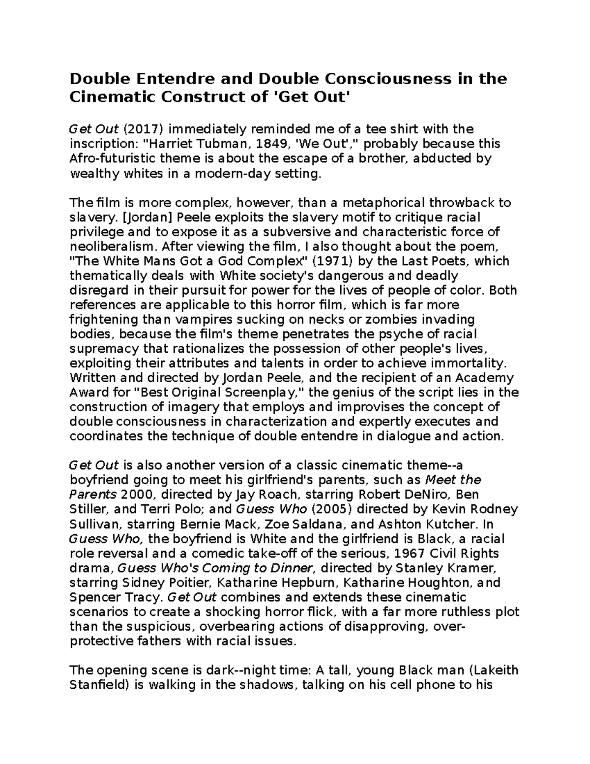 Double Entendre and Double Consciousness in the Cinematic Construct of ...