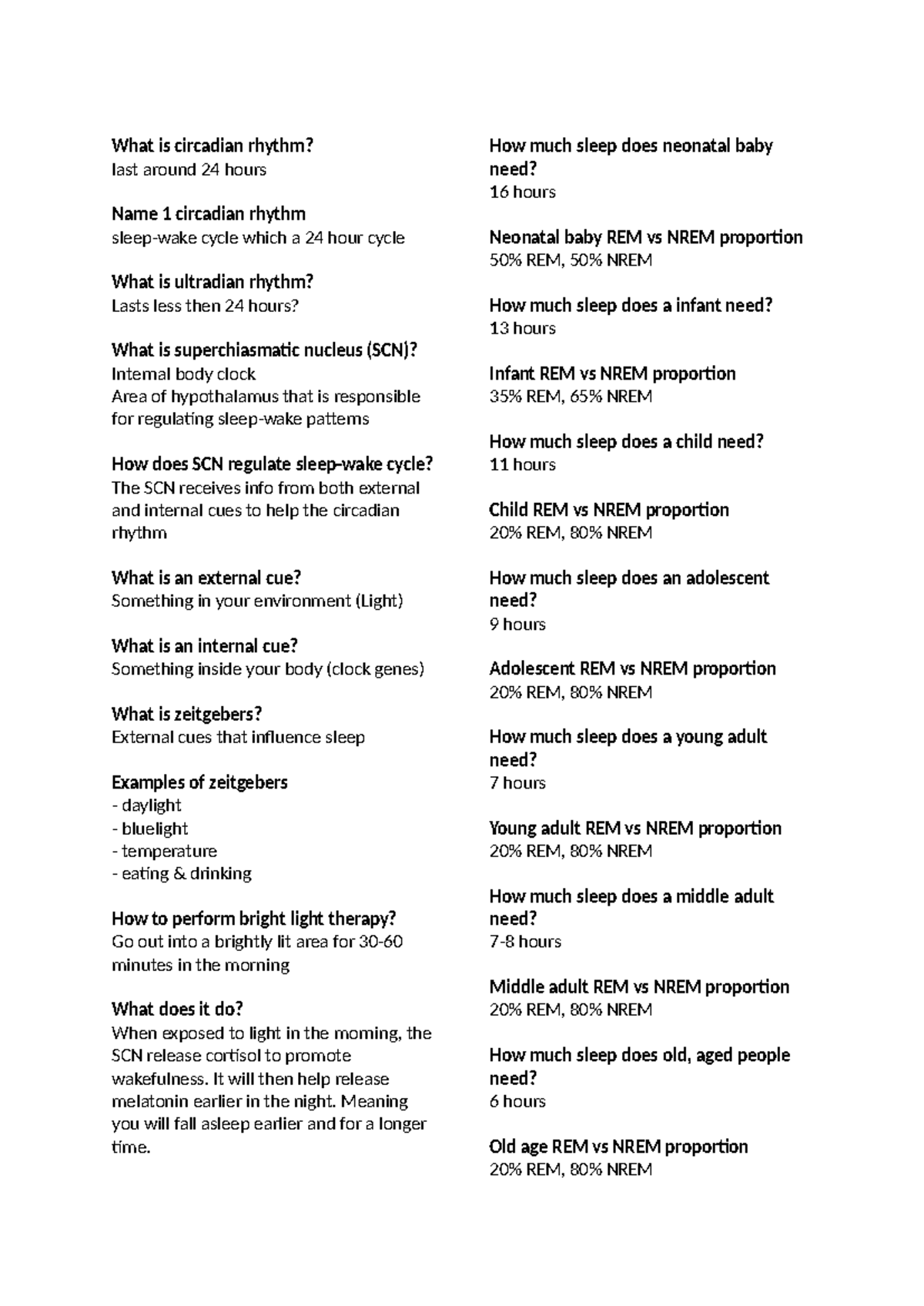 Unit 4 AOS 1 cue card questions - What is circadian rhythm? last around ...