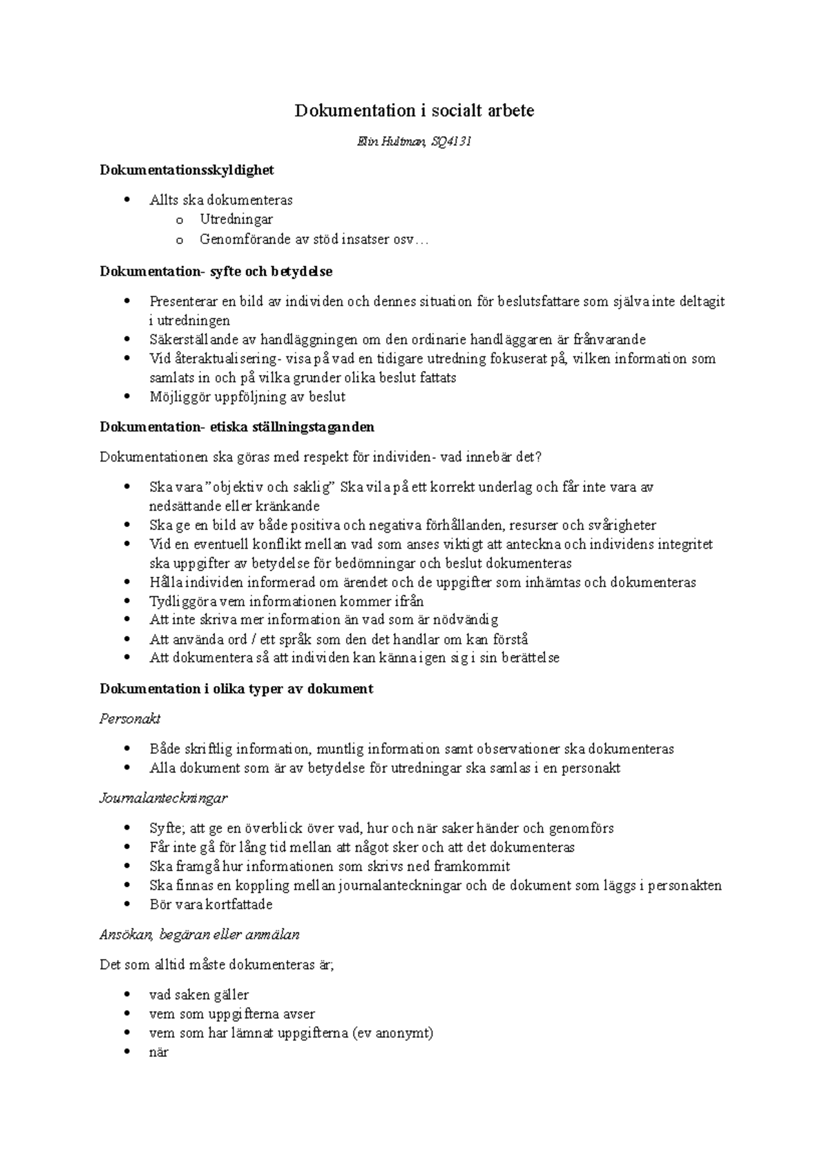 Dokumentation i socialt arbete - .. Dokumentation- syfte och betydelse ...