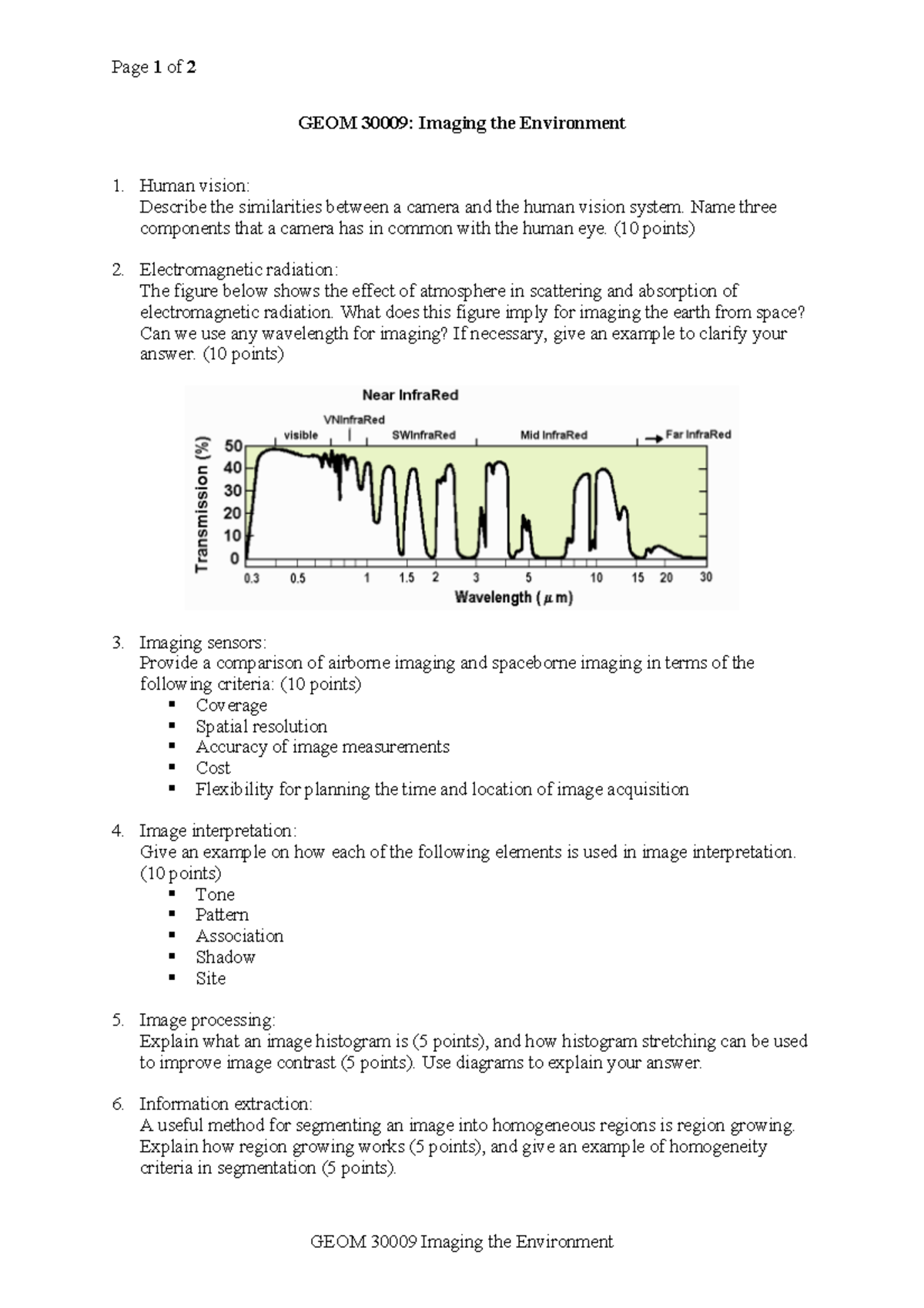 Past Exam 2015 Imaging the Environment - Page 1 of 2 GEOM 30009 Imaging the Environment GEOM ...
