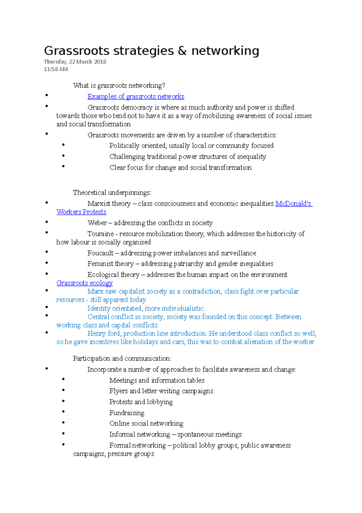 Grassroots strategies - Identity orientated, more individualistic ...