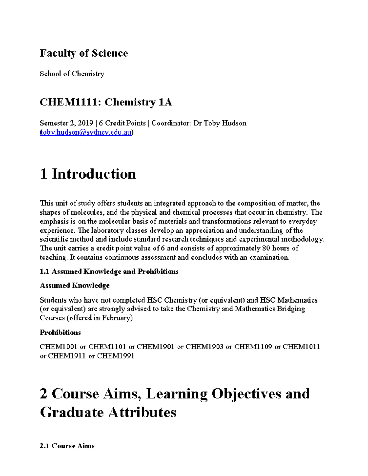 Chem1111 - Subject Outline - Faculty of Science School of Chemistry ...