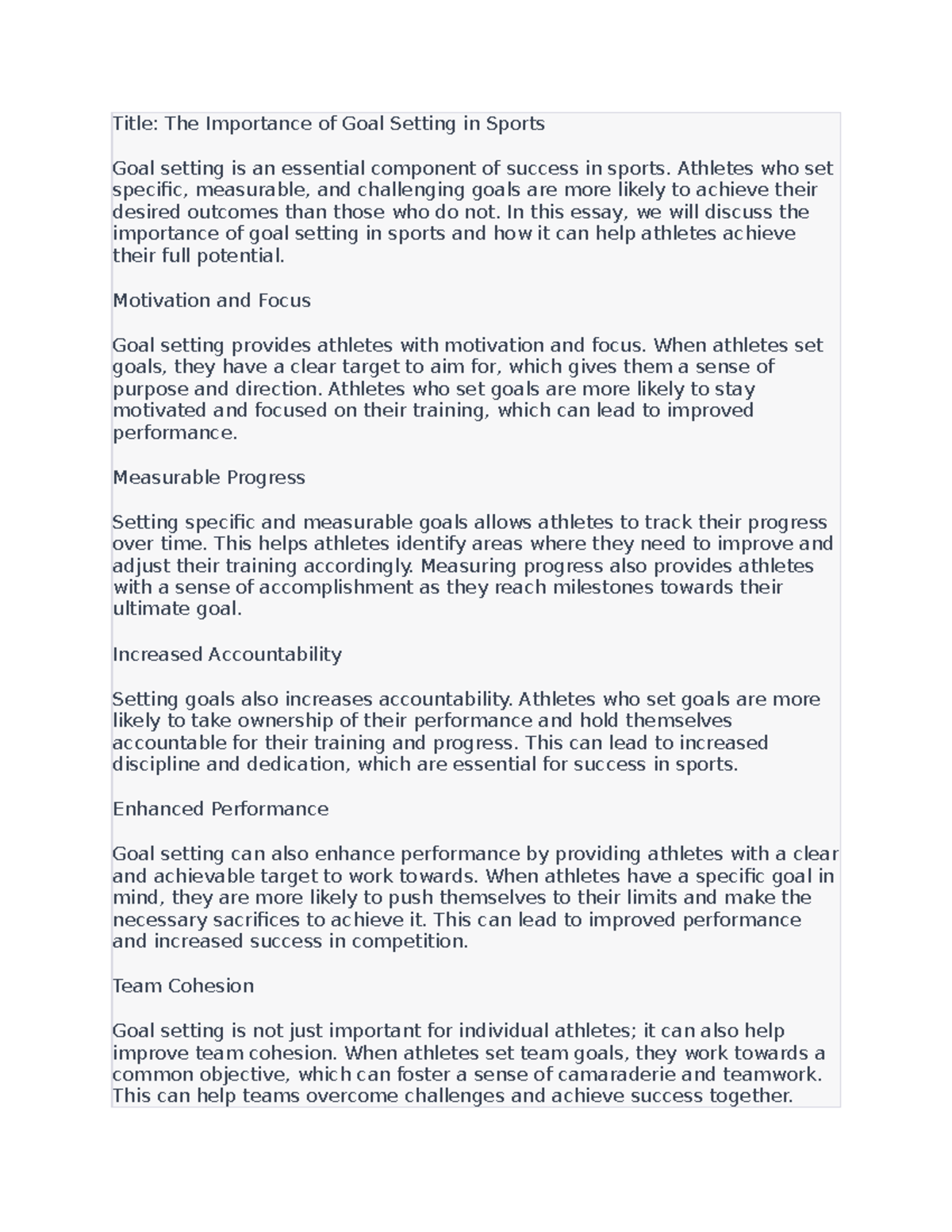 The Importance of Goal Setting in Sports - Athletes who set specific ...