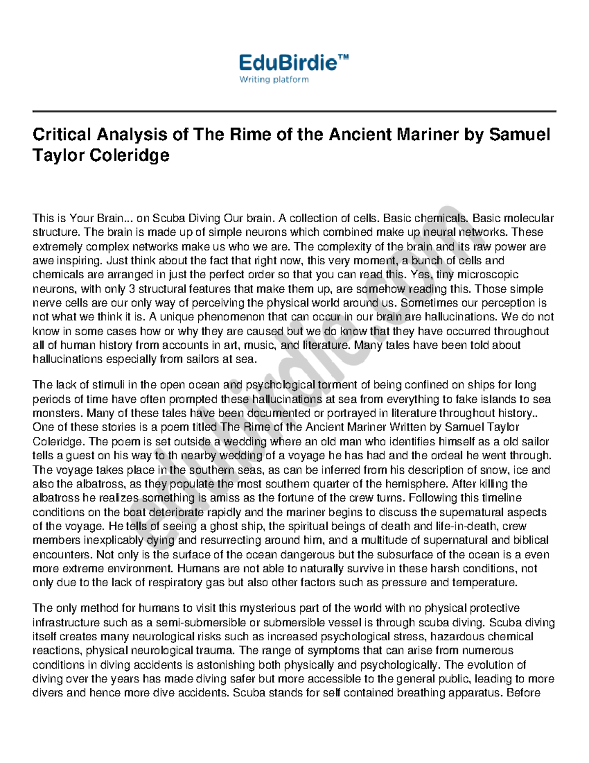 Critical Analysis of The Rime of the Ancient Mariner by Samuel Taylor ...