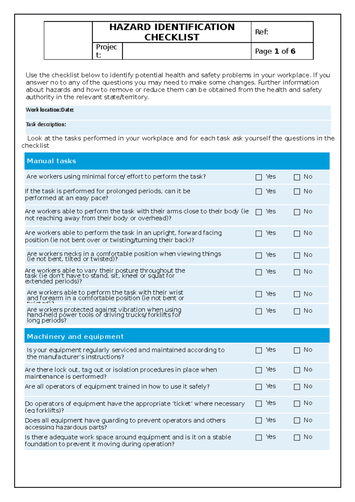 7- Hazard-identification-checklist - CHECKLIST Ref: Project: Page 1 of ...