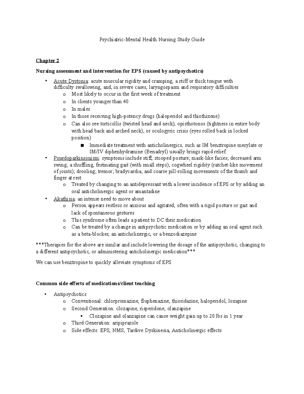 Psychiatric Mental Health Nursing Study Guide - Psychiatric-Mental ...