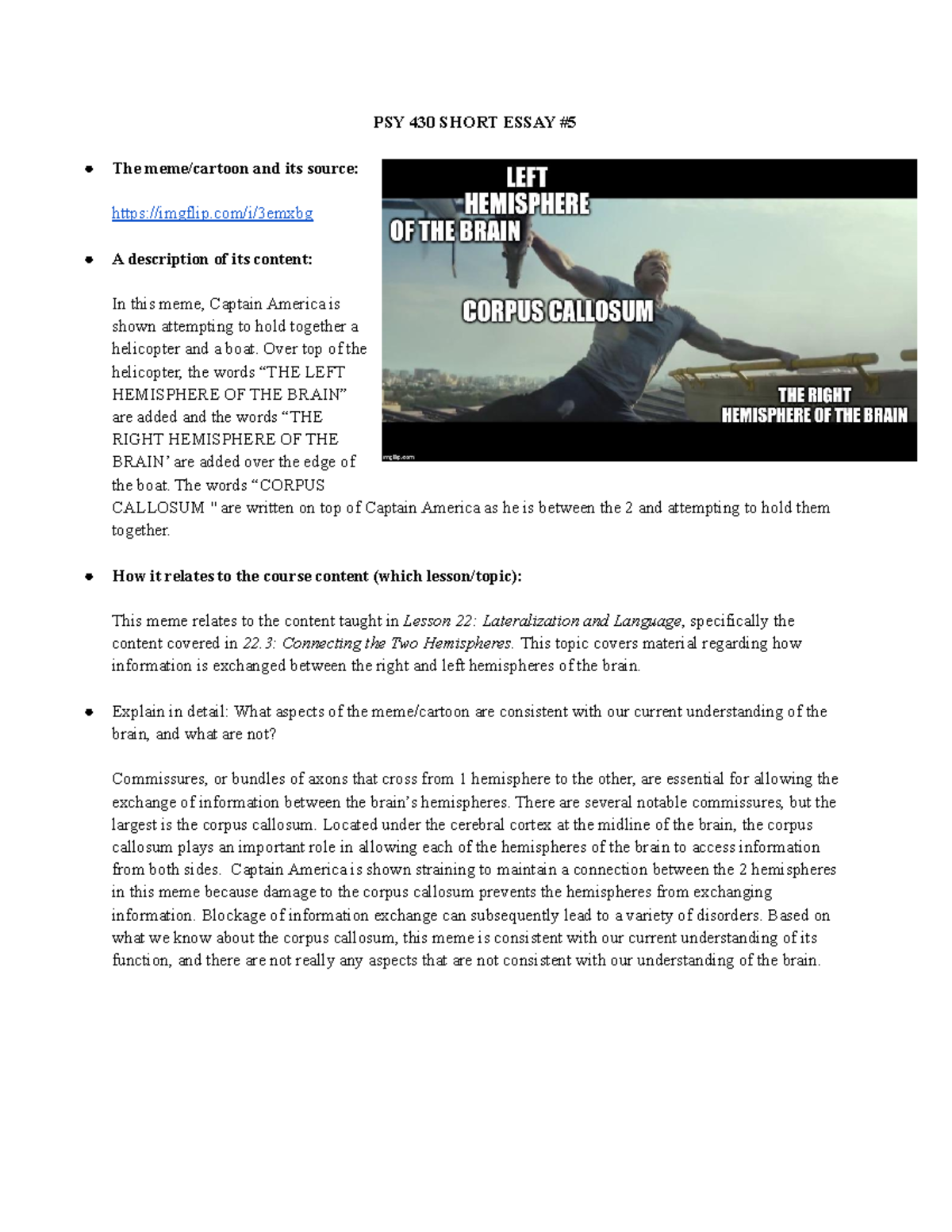 PSY 430 Short Essay #5 - Assignment required to be completed every 2 ...