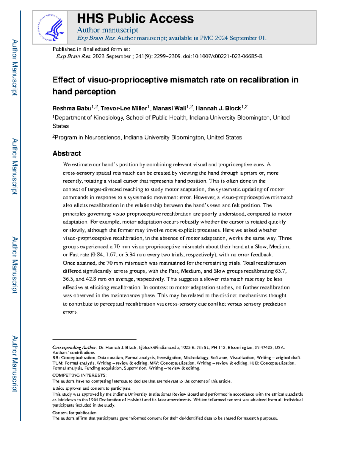 Nihms-1982534 - 1234 - Effect of visuo-proprioceptive mismatch rate on ...