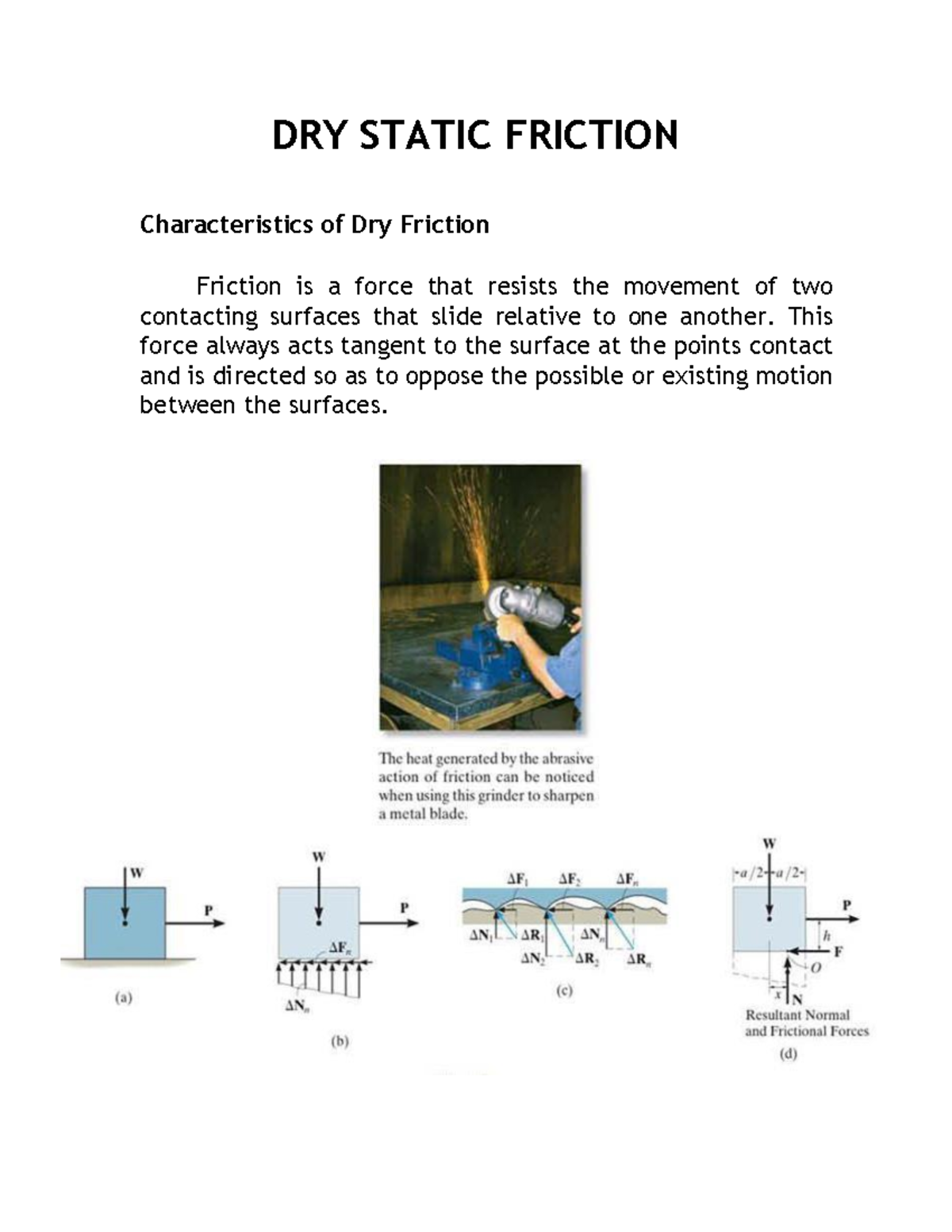 DRY Static Friction - .... - DRY STATIC FRICTION Characteristics of Dry ...