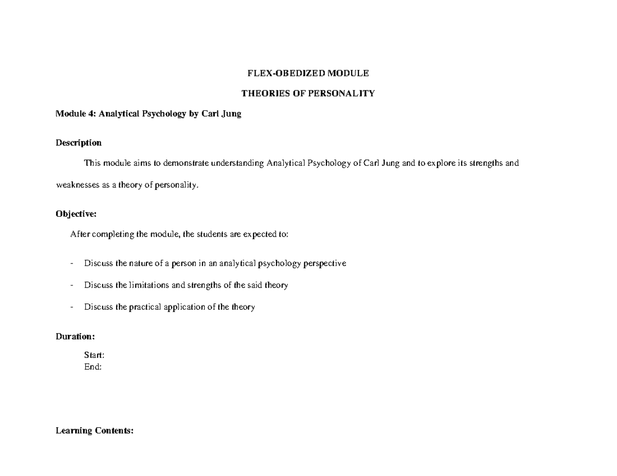 Module 4 - Carl Jung and Analytical Psychology - FLEX-OBEDIZED MODULE ...