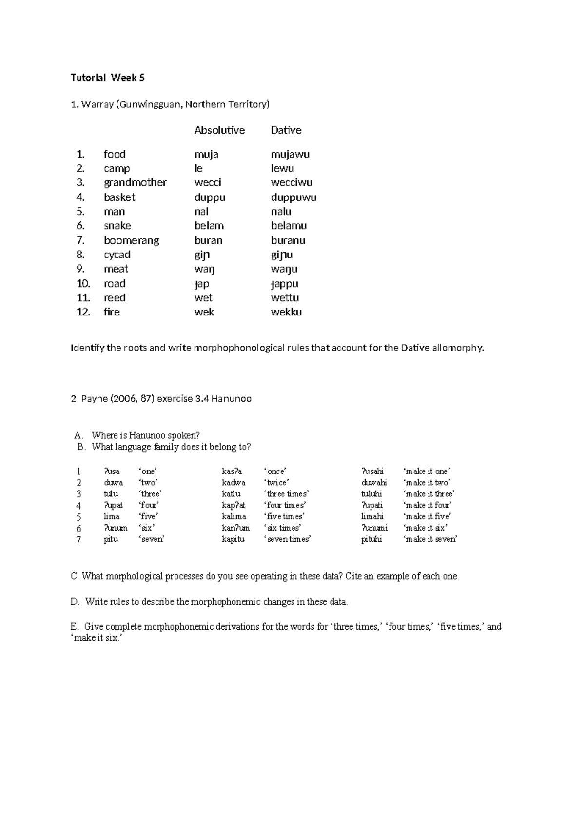Tutorial exercise Week 5 - Tutorial Week 5 1. Warray (Gunwingguan ...