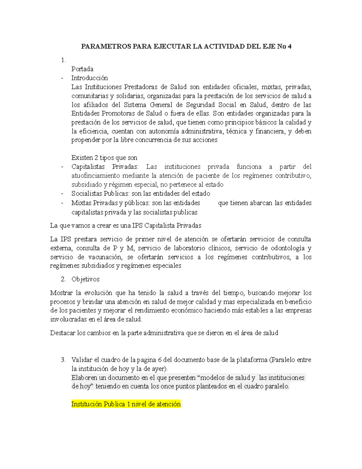 Economi EJE 4 - TRABAJO - PARAMETROS PARA EJECUTAR LA ACTIVIDAD DEL EJE ...