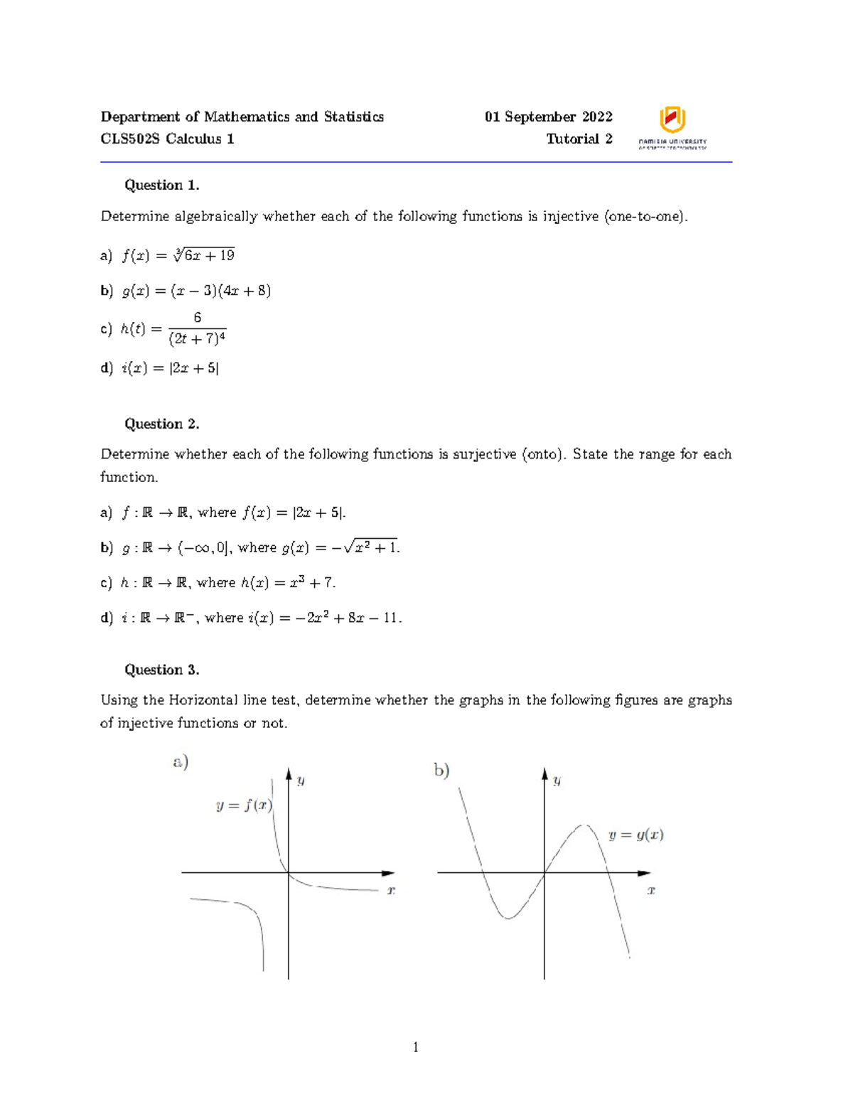 Tutorial 2 - Department of Mathematics and Statistics 01 September 2022 ...