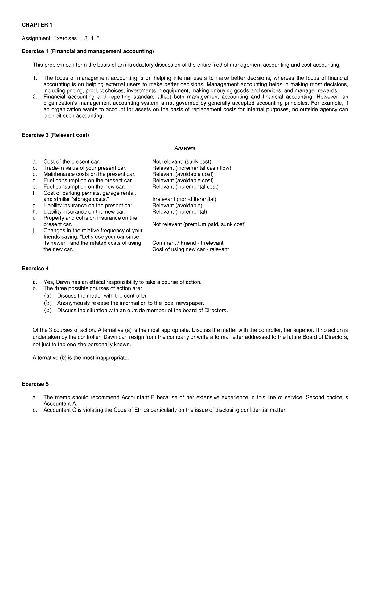 Chapter 1 Answer Key - CHAPTER 1 Assignment: Exercises 1, 3, 4, 5 ...