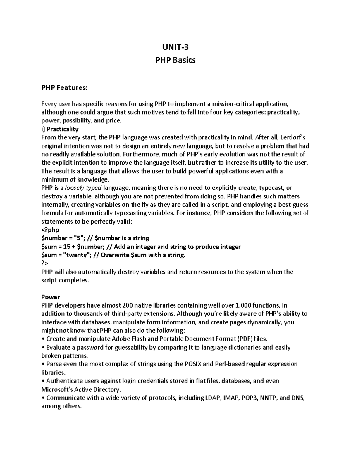 SL-3 - Study material - UNIT- PHP Basics PHP Features: Every user has ...
