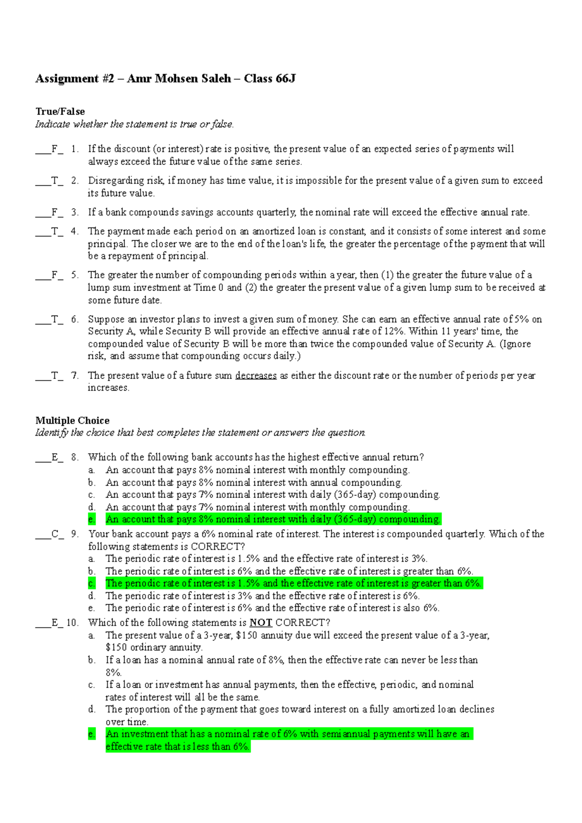 Assignment # 2 Solved Assignment # 2 - CH2 - financial management ...