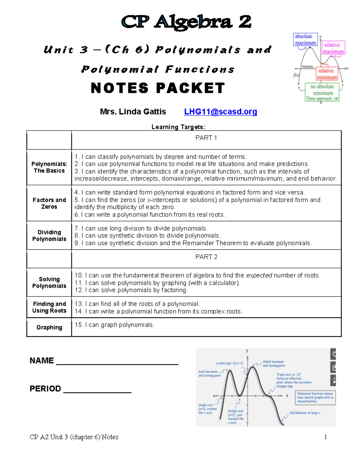 2017 Unit 3 Notes ch 6 CP A2 - Unit 3 – (Ch 6 ) Polynomials and ...