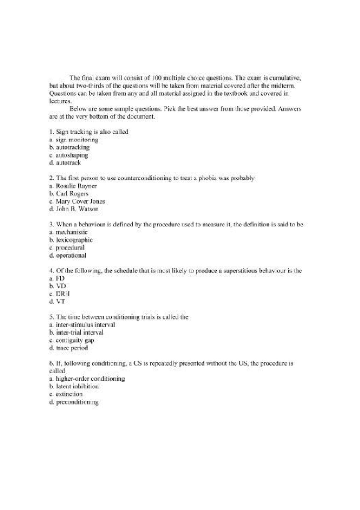 The final exam will consist of 100 multiple choice questions the - The ...