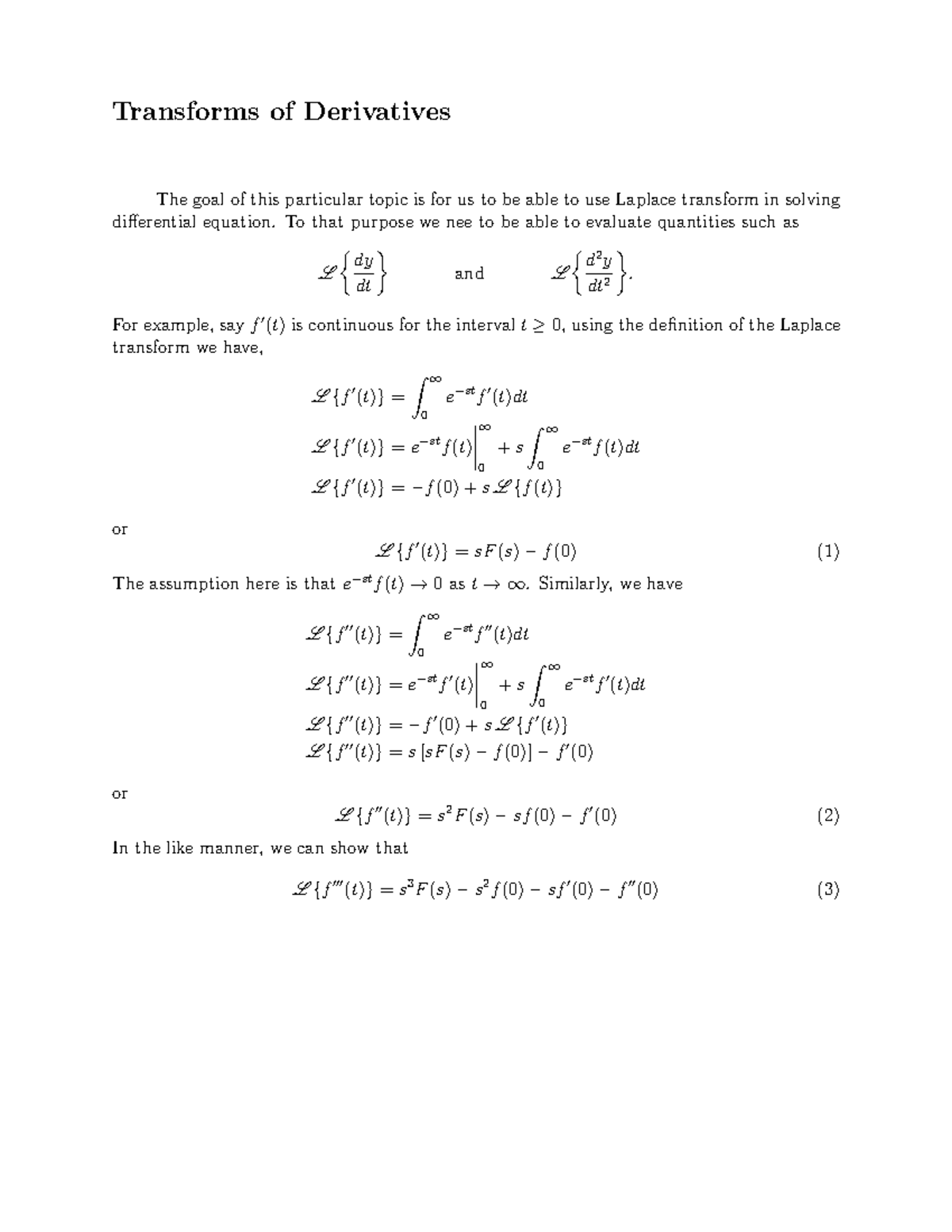 Transforms of Derivatives - To that purpose we nee to be able to ...