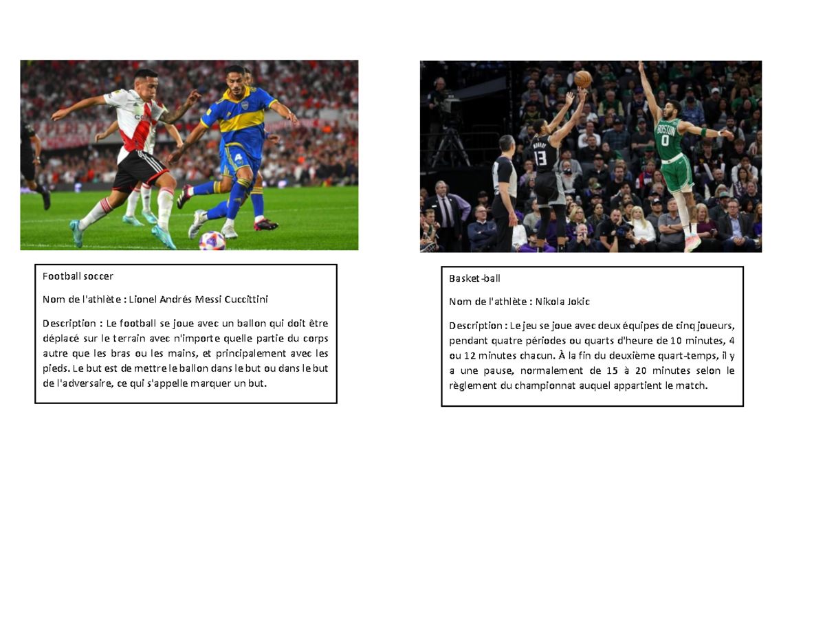 Devoir pour le 24 juin - Trabajo de clase - Football soccer Nom de l ...