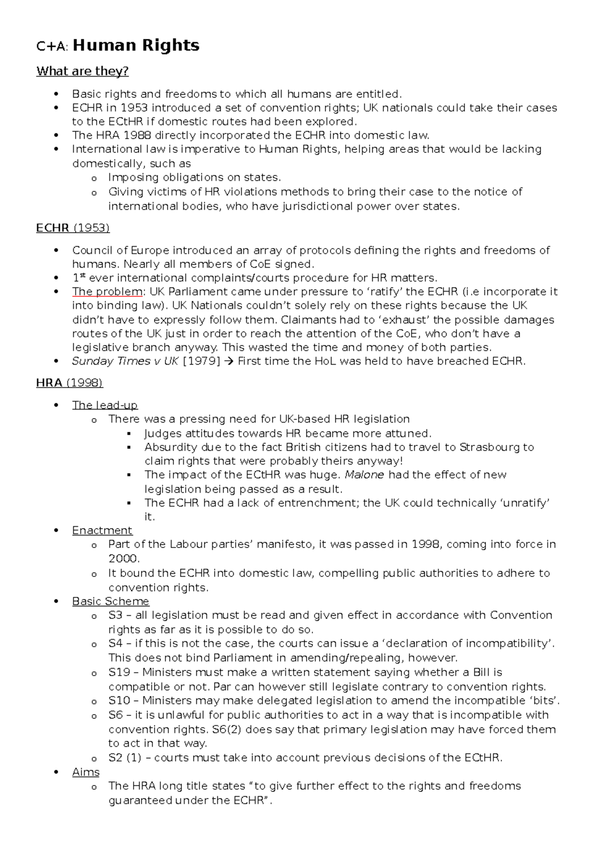 Human Rights notes - C+A: Human Rights What are they? Basic rights and ...