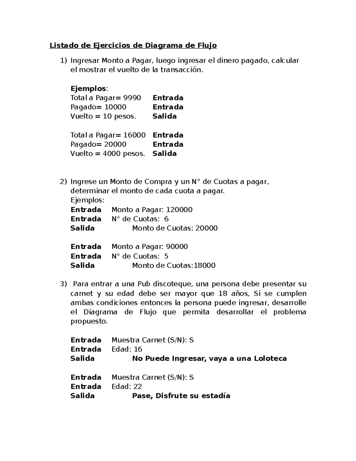 Listado De Ejercicios De Diagrama De Flujo 01 Listado De Ejercicios 4770