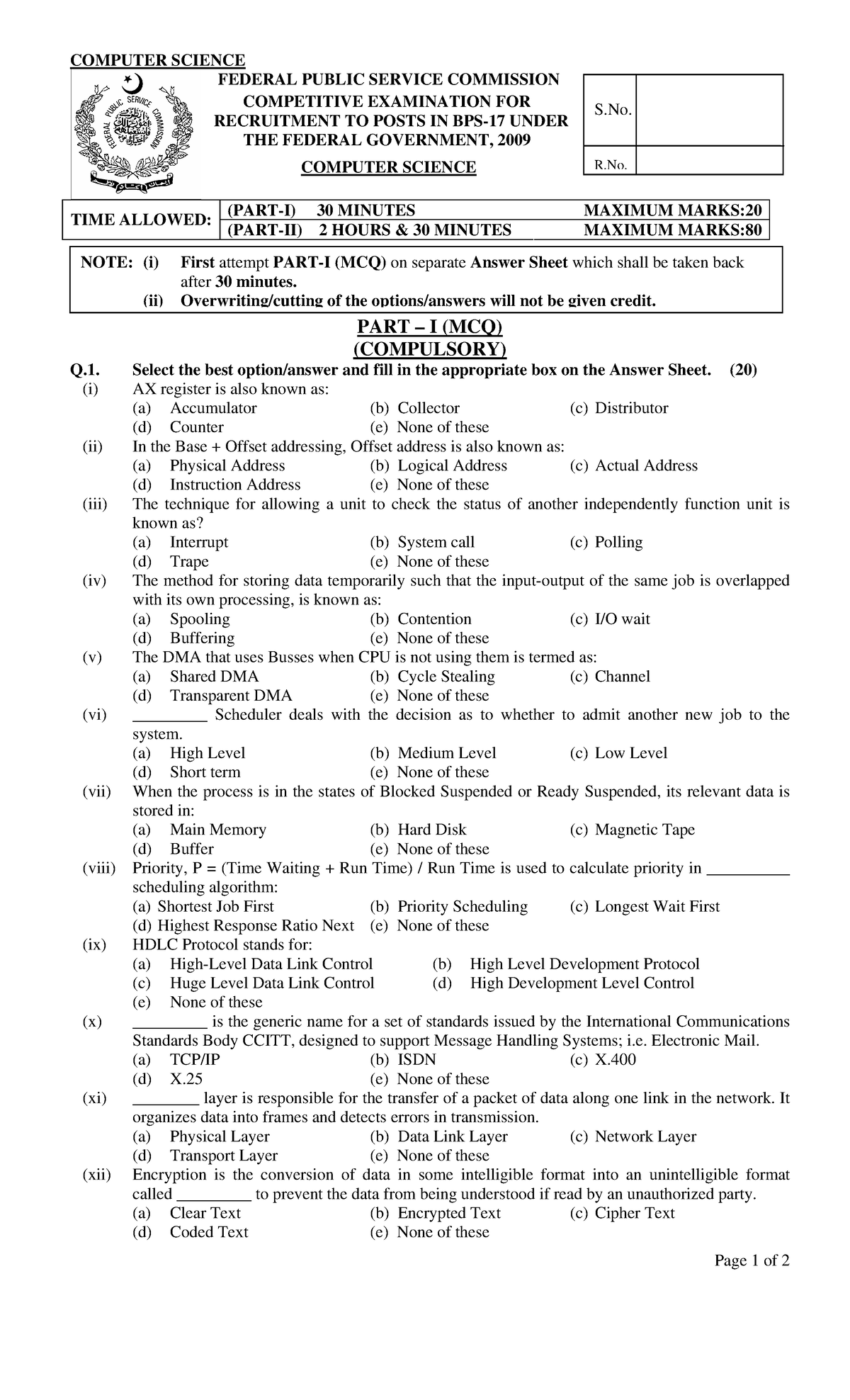 Exam 5 March 2014 Questions COMPUTER SCIENCE FEDERAL PUBLIC SERVICE exam-5-march-2014-questions-computer-science-federal-public-service