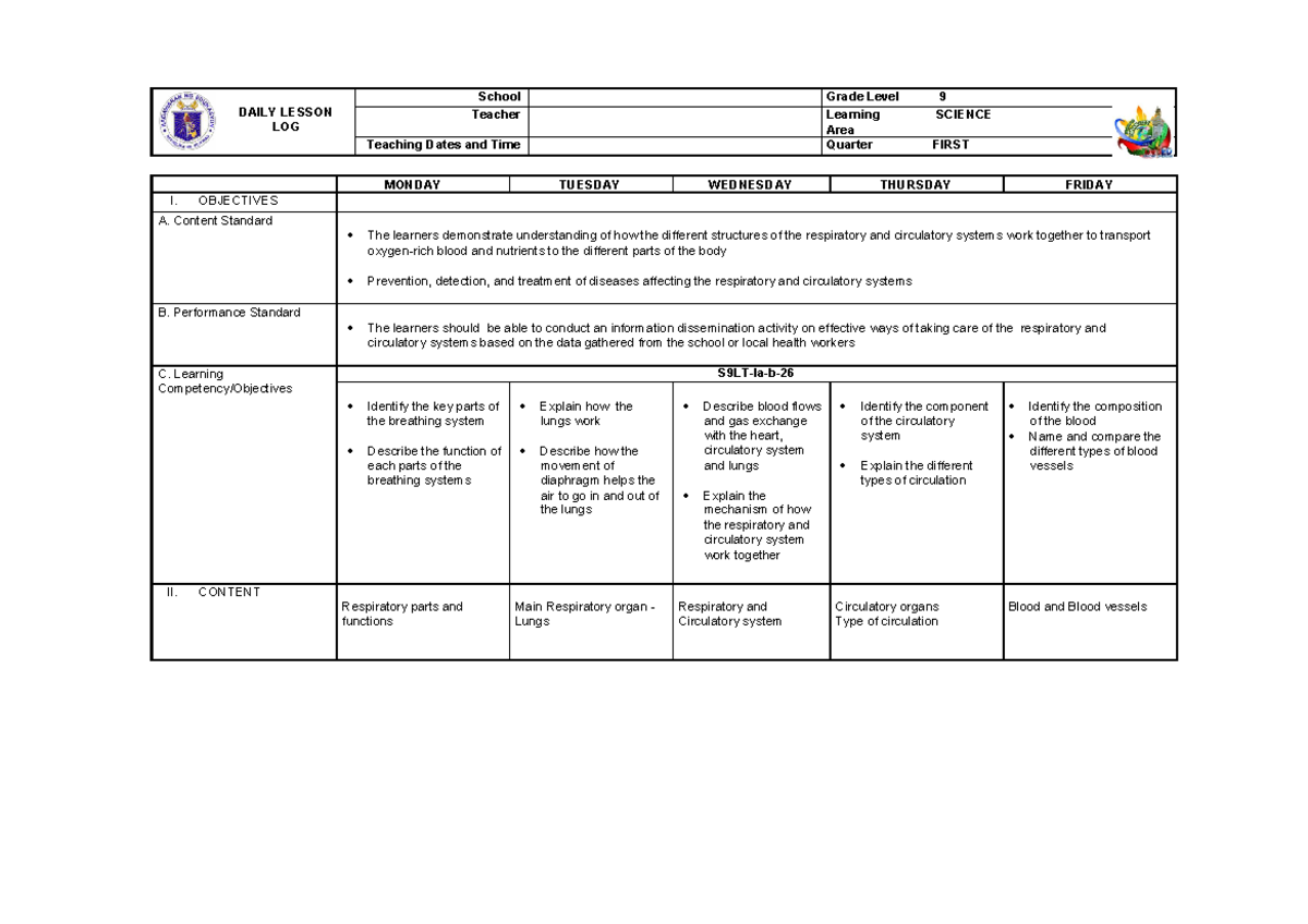 Grade-9-dll-science compress - MONDAY TUESDAY WEDNESDAY THURSDAY FRIDAY ...