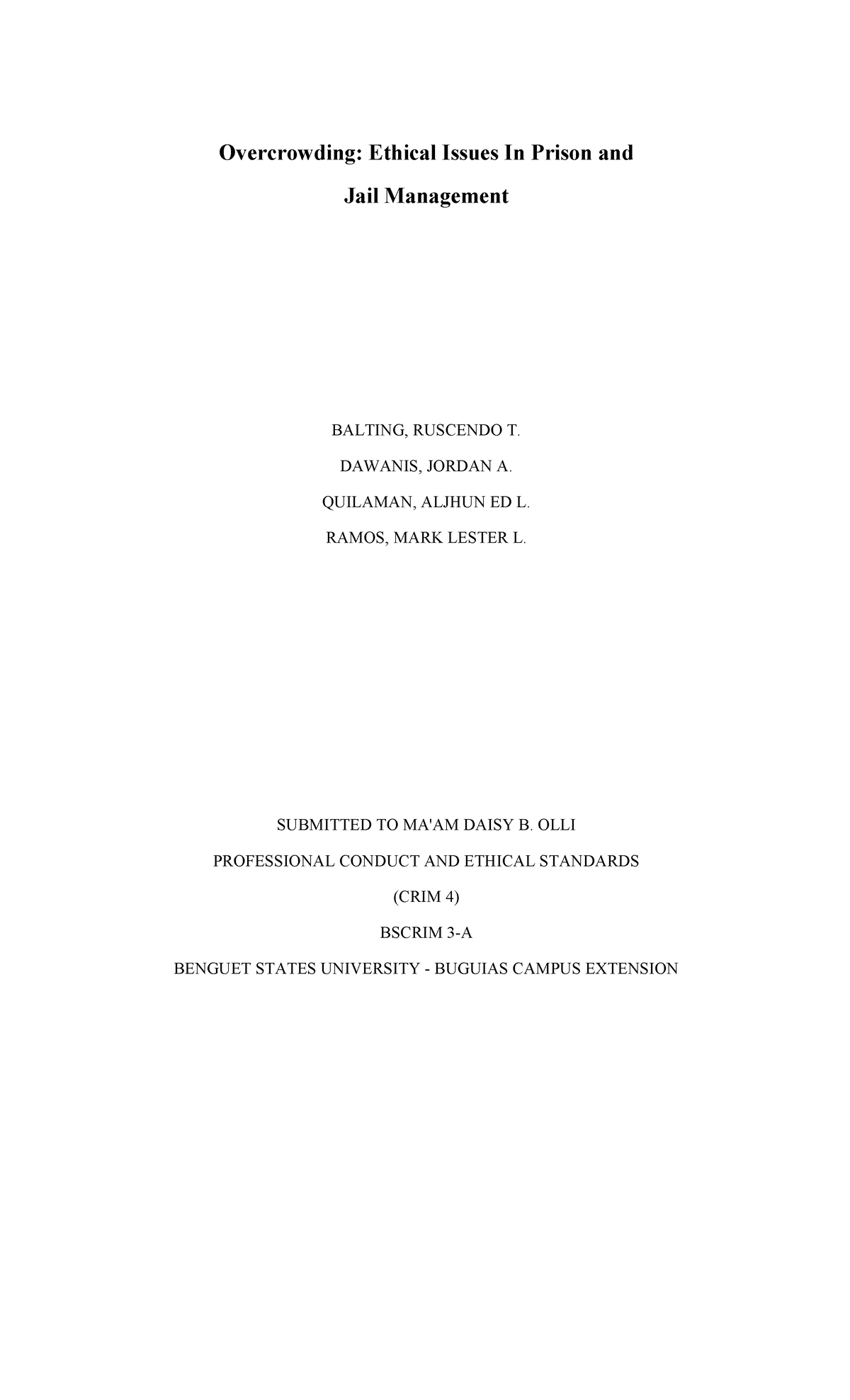 Ethical issues in prison - Overcrowding: Ethical Issues In Prison and ...