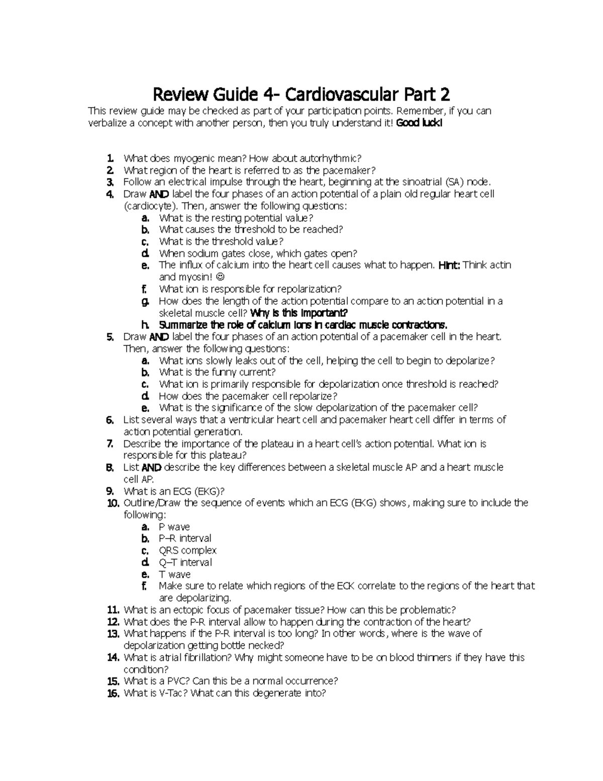 Review Guide 4- Cardiovascular Part 2 - Review Guide 4 - Cardiovascular ...