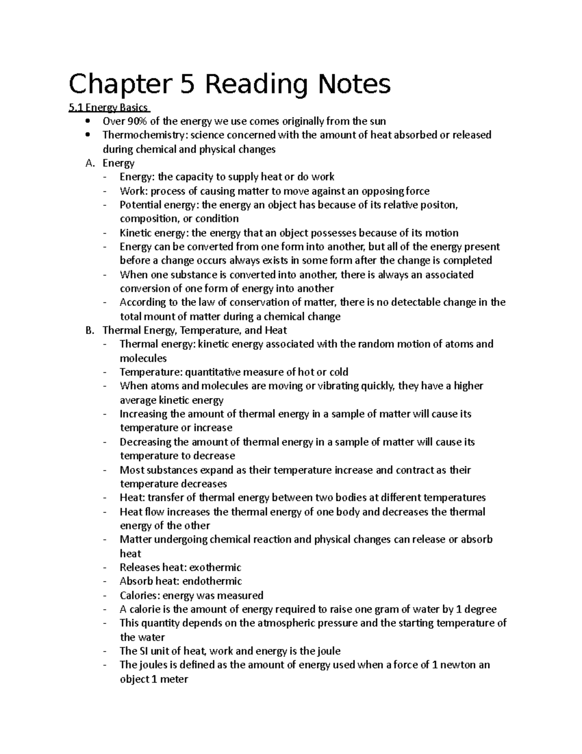 Chapter 5 Reading Notes - Chapter 5 Reading Notes 5 Energy Basics Over ...