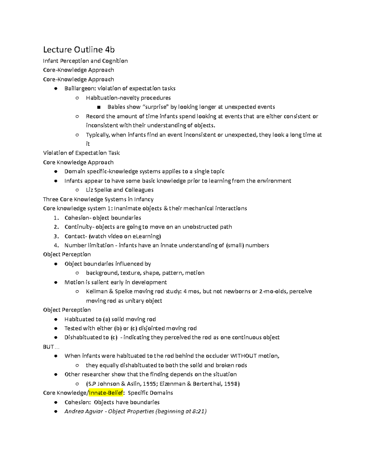 Week 6 notes - Dr. Kristin Atchison - Lecture Outline 4b Infant ...