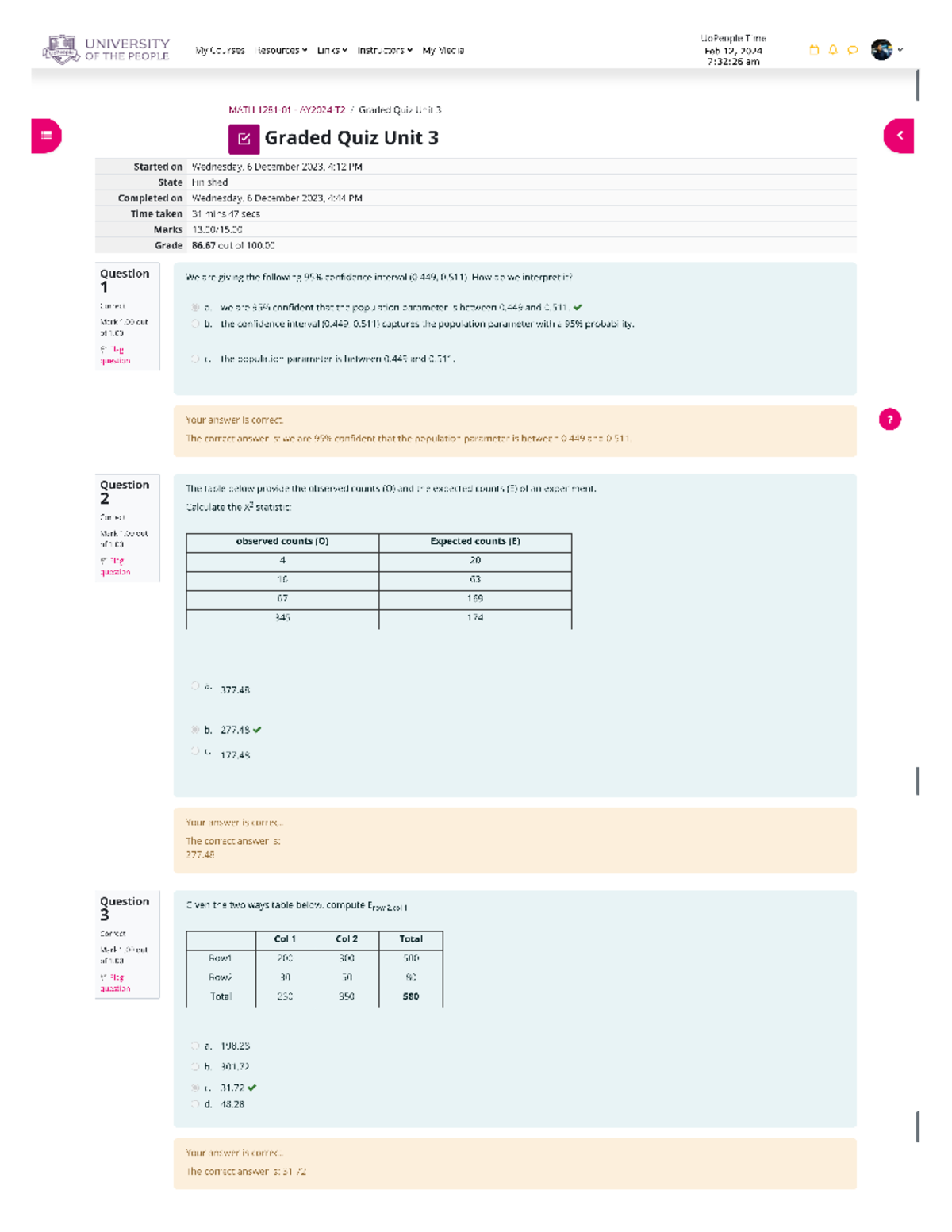 Unit 3 Graded Quiz - MATH 1281 - Studocu