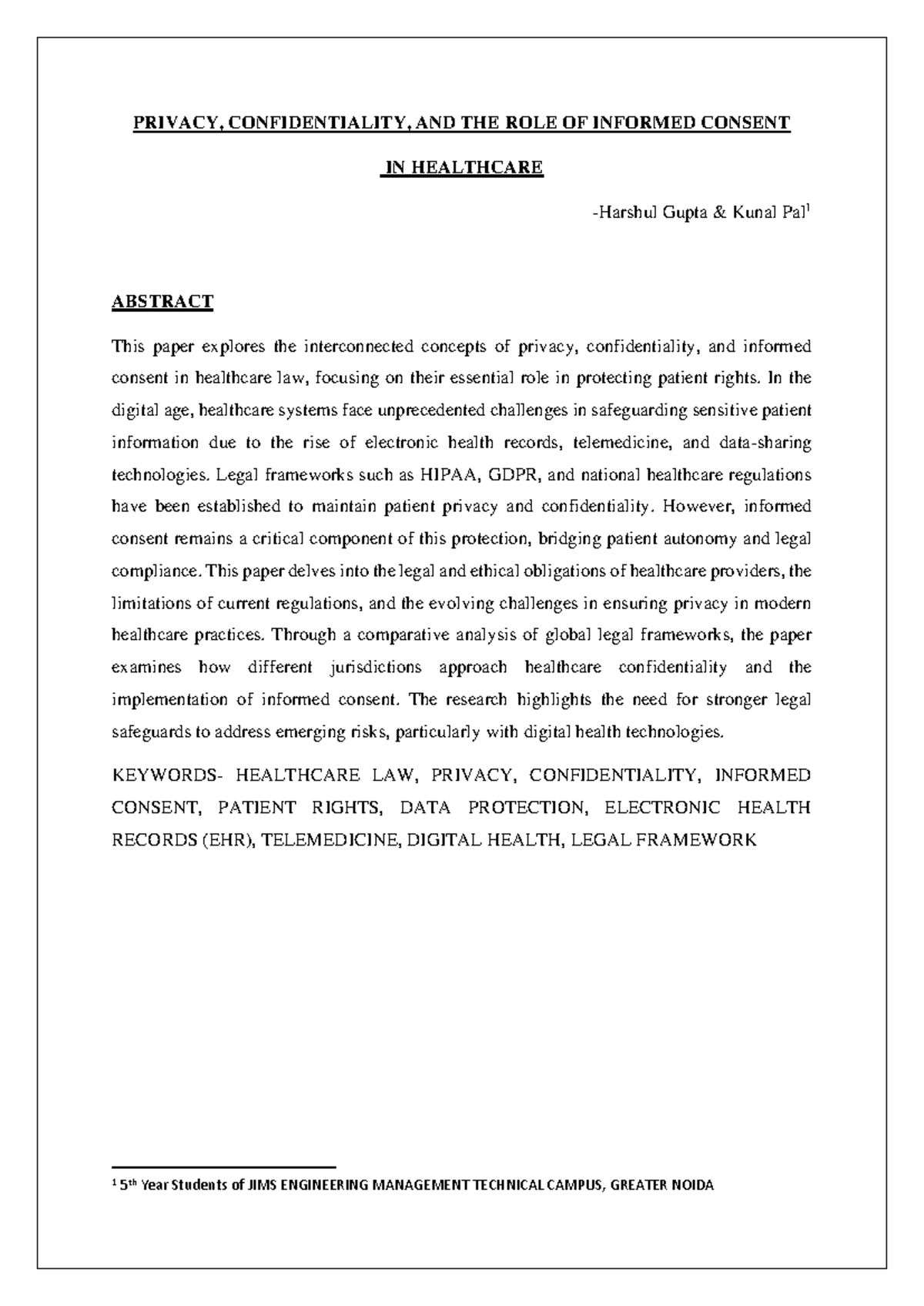 HCL By Harshul Gupta & Kunal - PRIVACY, CONFIDENTIALITY, AND THE ROLE ...