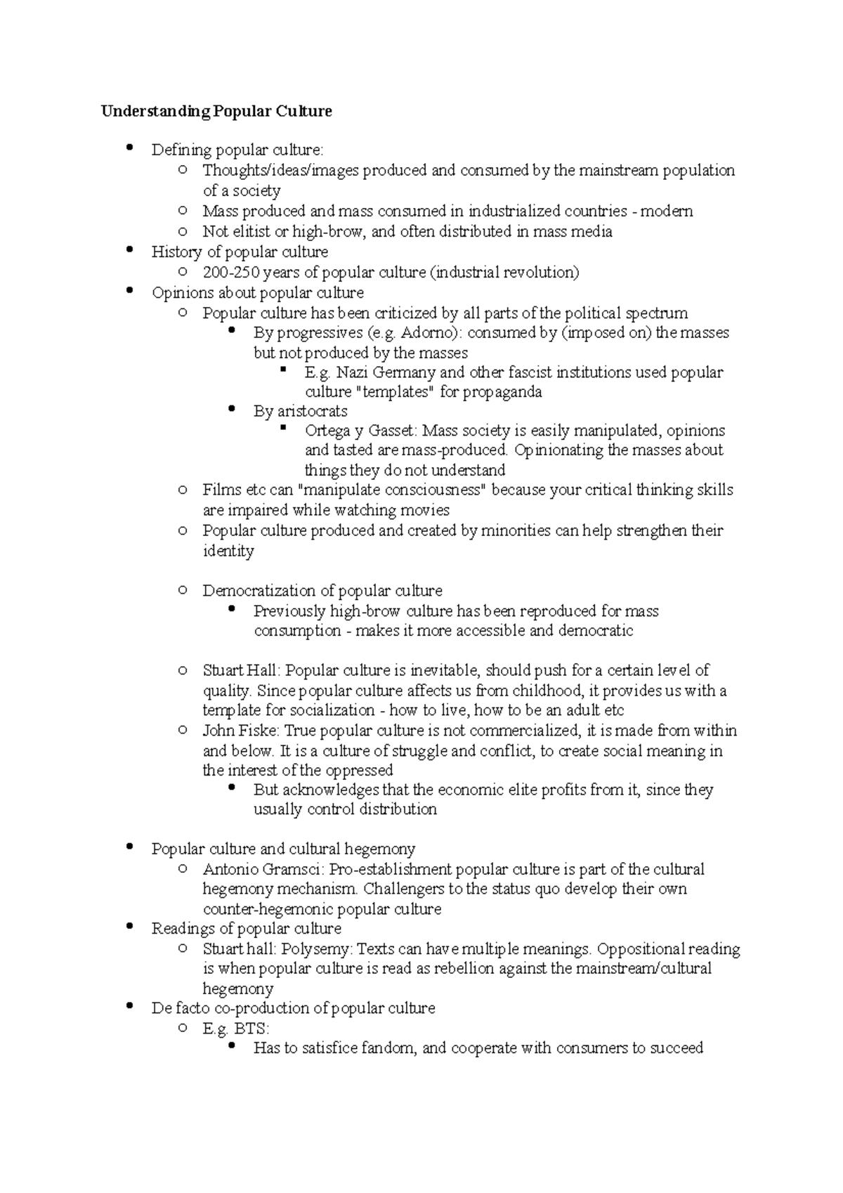 KOR1506 notes - Understanding Popular Culture Defining popular culture ...