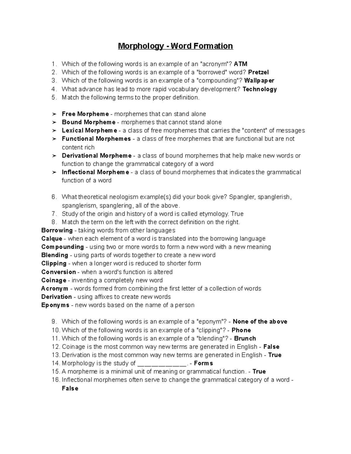 Media Unit 5 & 6 - Morphology - Word Formation - Morphology - Word ...
