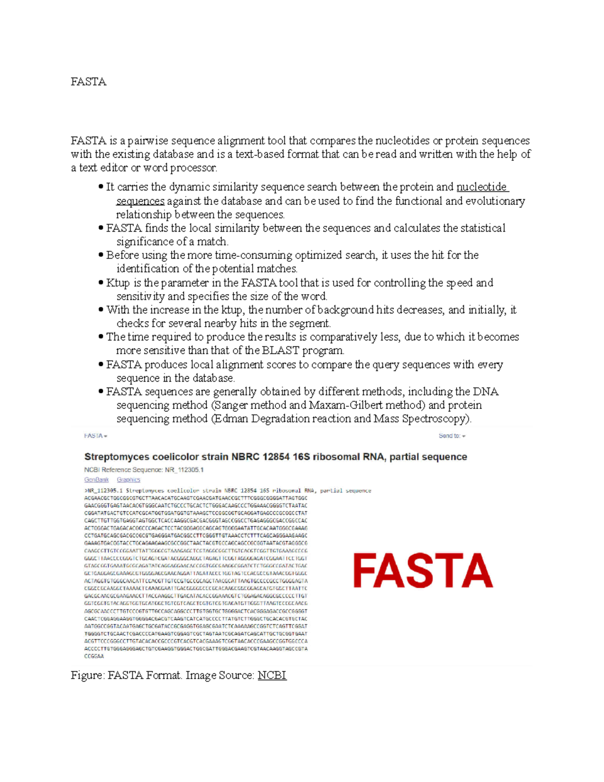 Fasta - notes - FASTA FASTA is a pairwise sequence alignment tool that ...