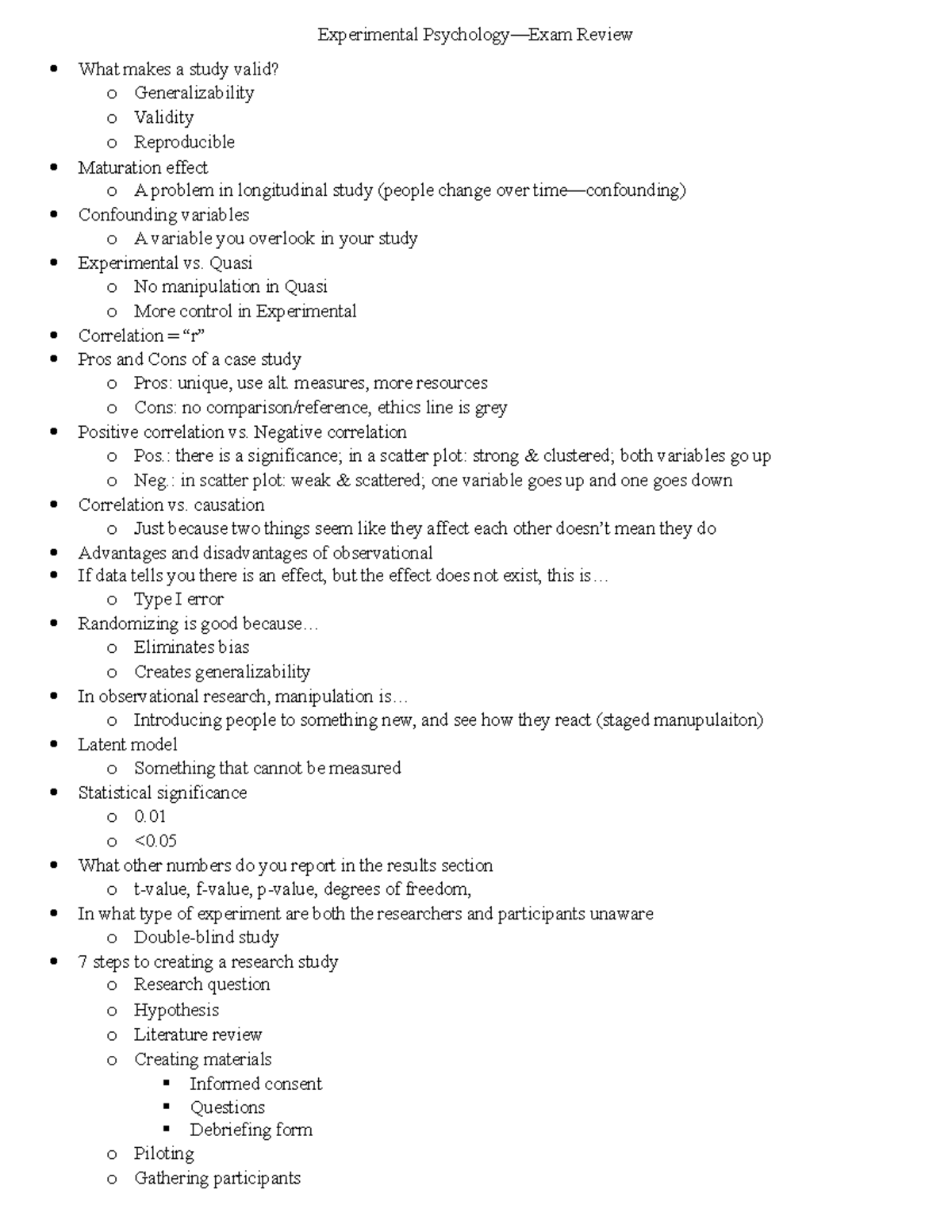 Final Exam Review - Experimental Psychology—Exam Review What makes a ...