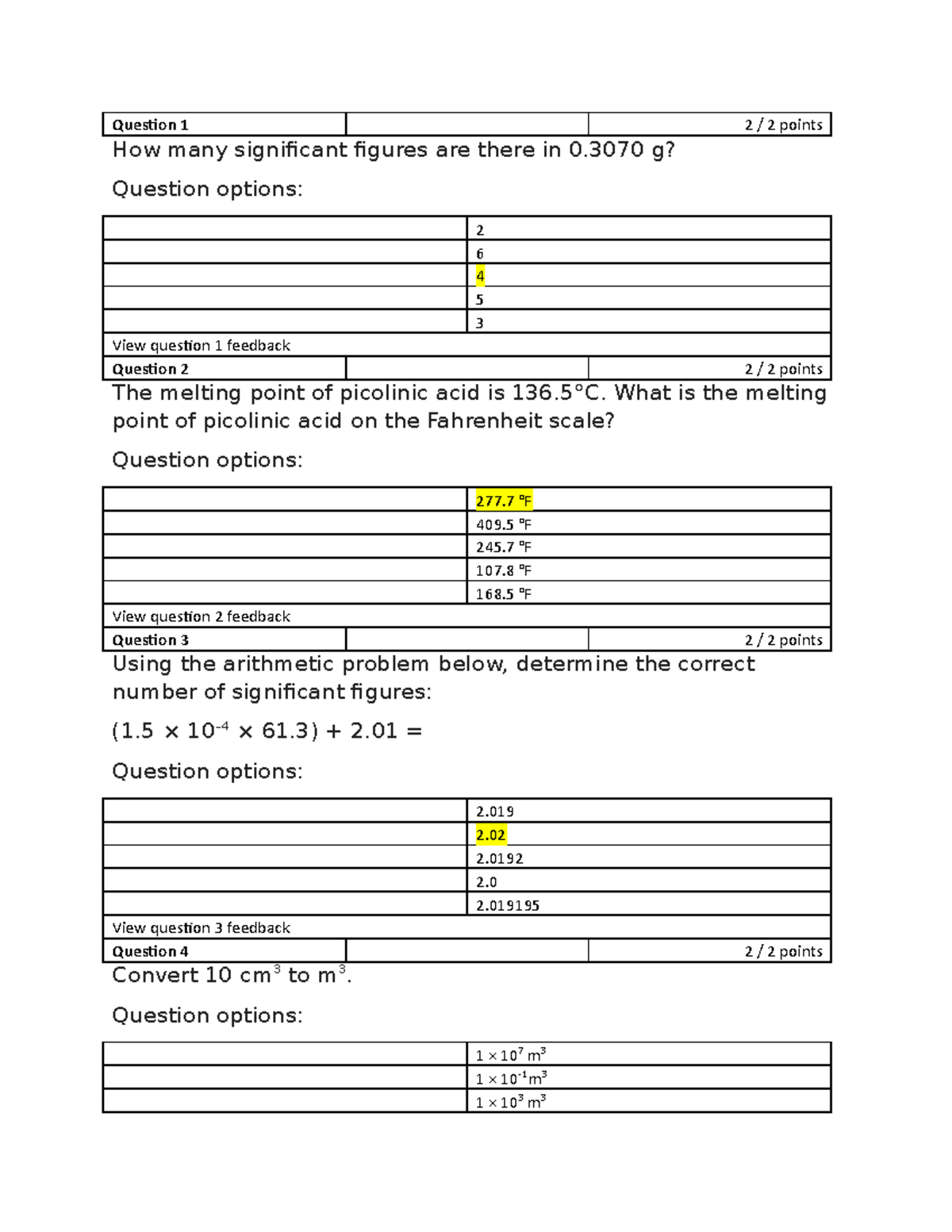 Chem 133 Midterm Exam - Question 1 2 / 2 points How many significant ...