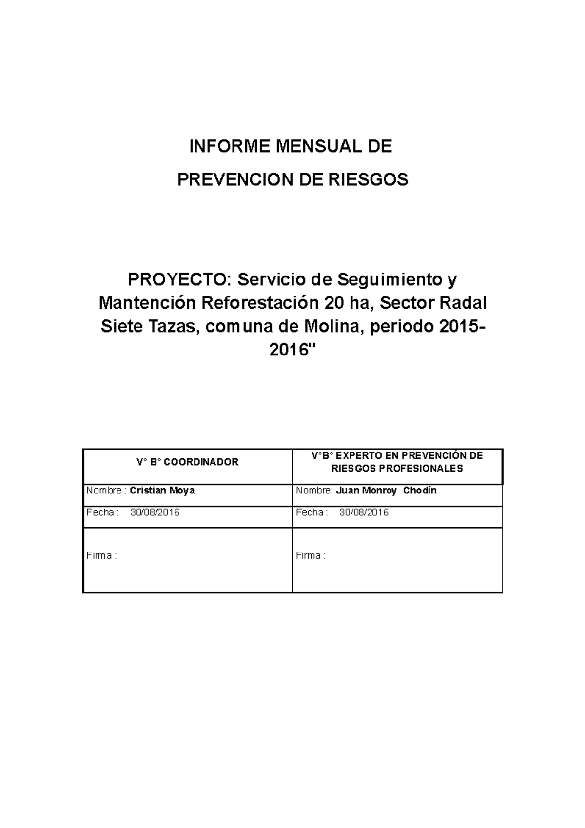 Informe Mensual DE Prevencion DE Riesgos - INFORME MENSUAL DE ...